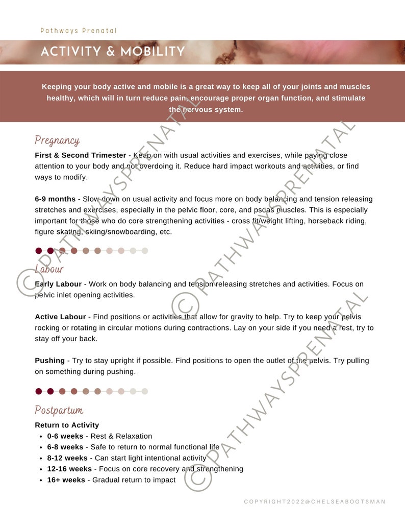 Activity and Mobility Birth Prep Printable and E-guide, for Birth ...