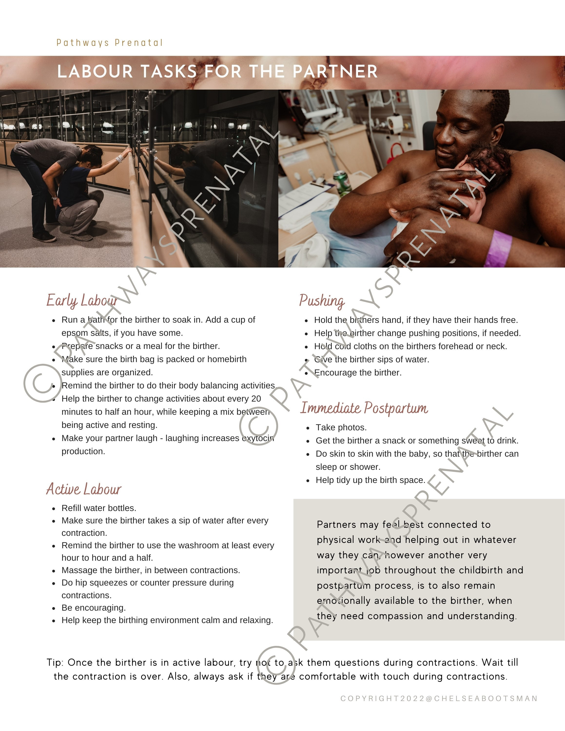 Labour Tasks for the Partner Printable Handout for Pregnant Women ...