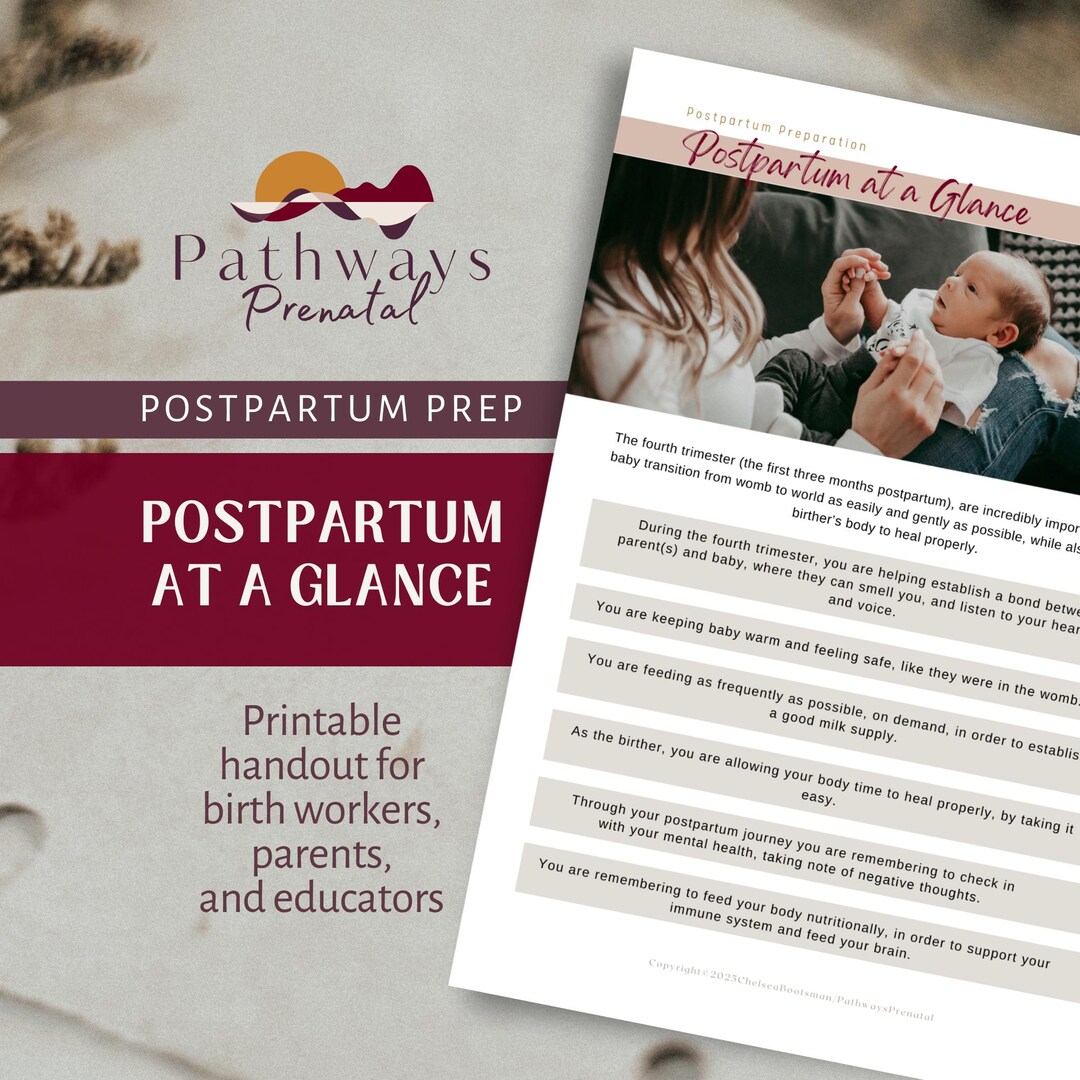 Postpartum at a Glance Printable Handout for Pregnant Women, Birth ...