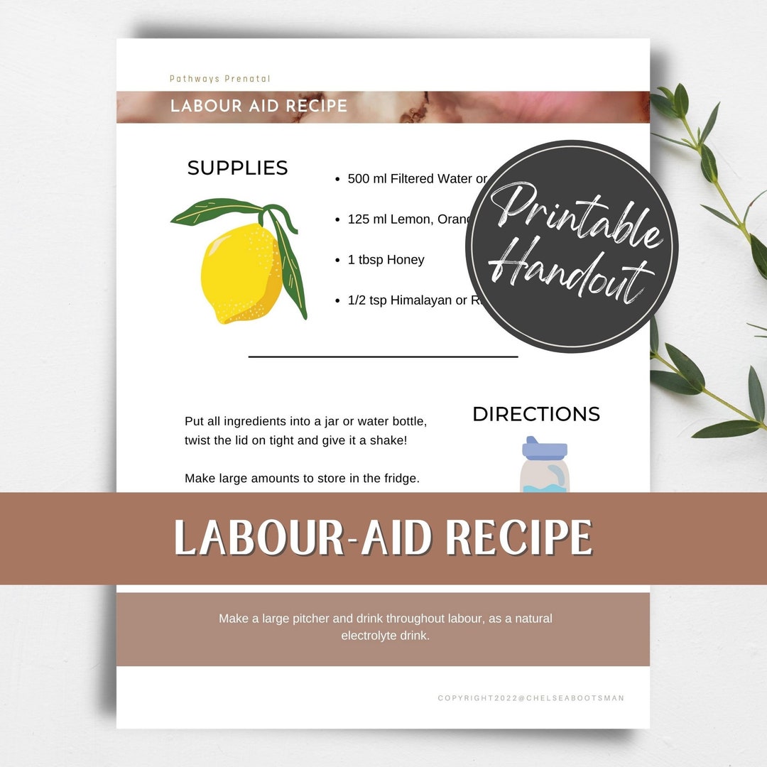 Labour Aid Recipe Printable Handout for Pregnant Women, Birth Workers ...