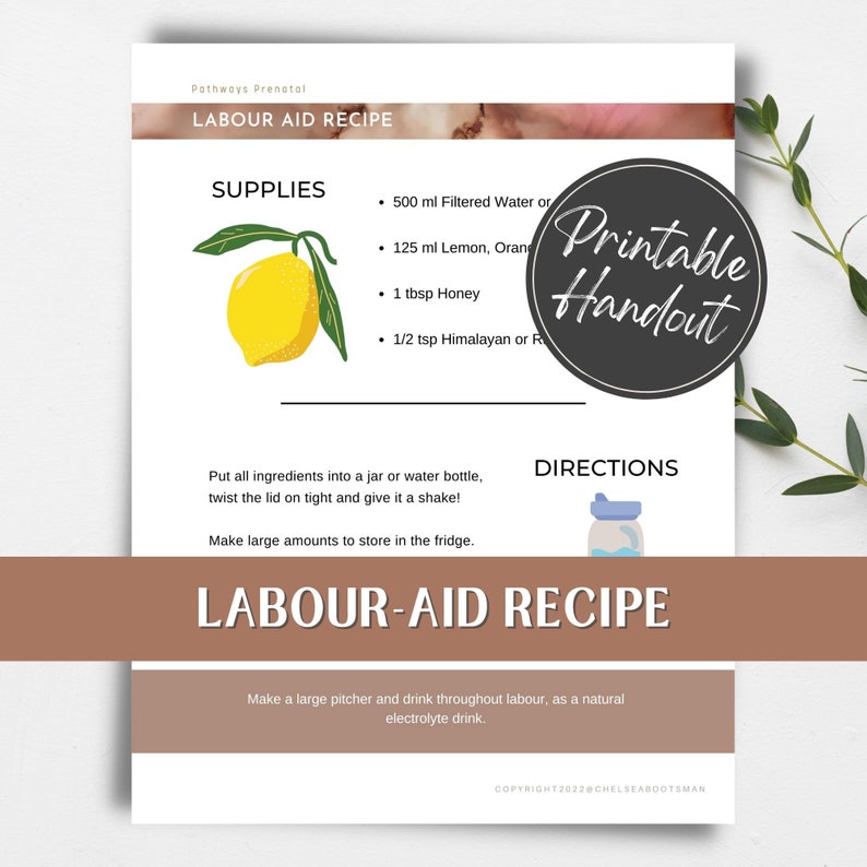 Labour Aid Recipe Printable Handout for Pregnant Women, Birth Workers ...