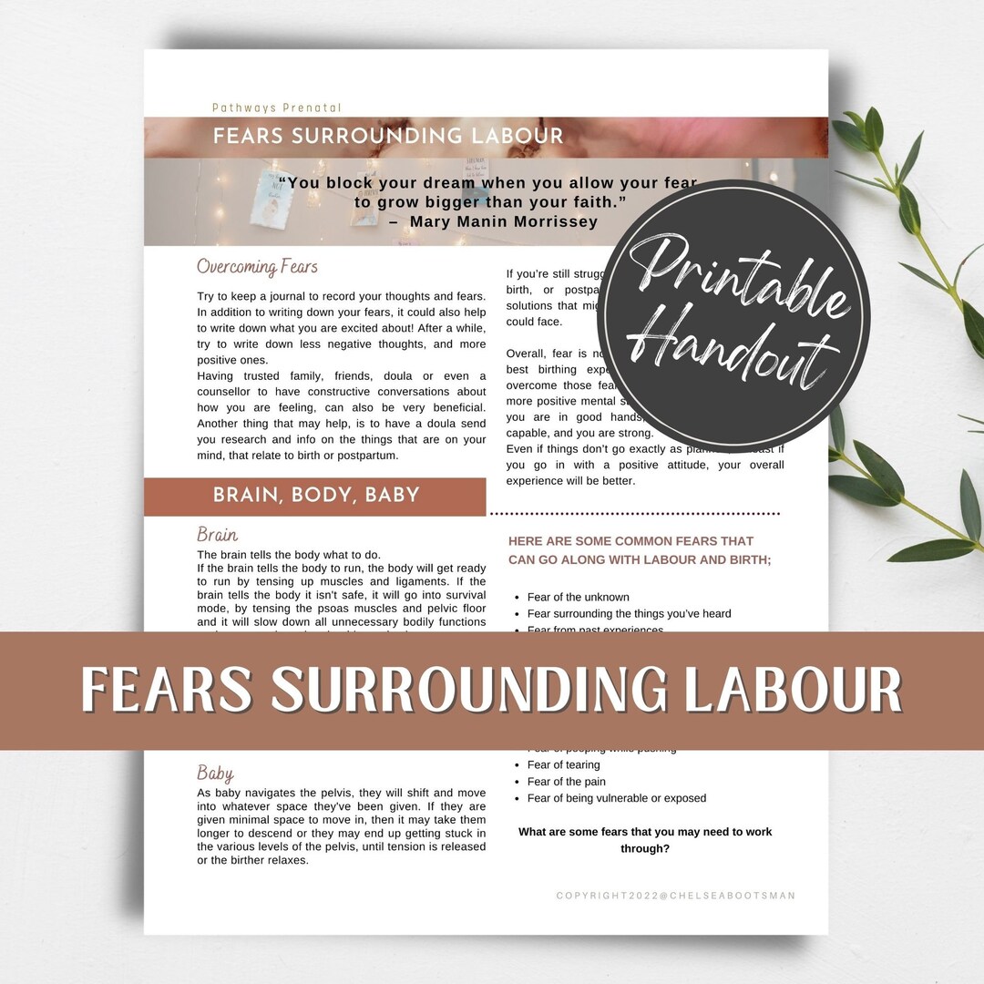 Fears Surrounding Labour, Birth Printable Handout for Pregnant Women ...