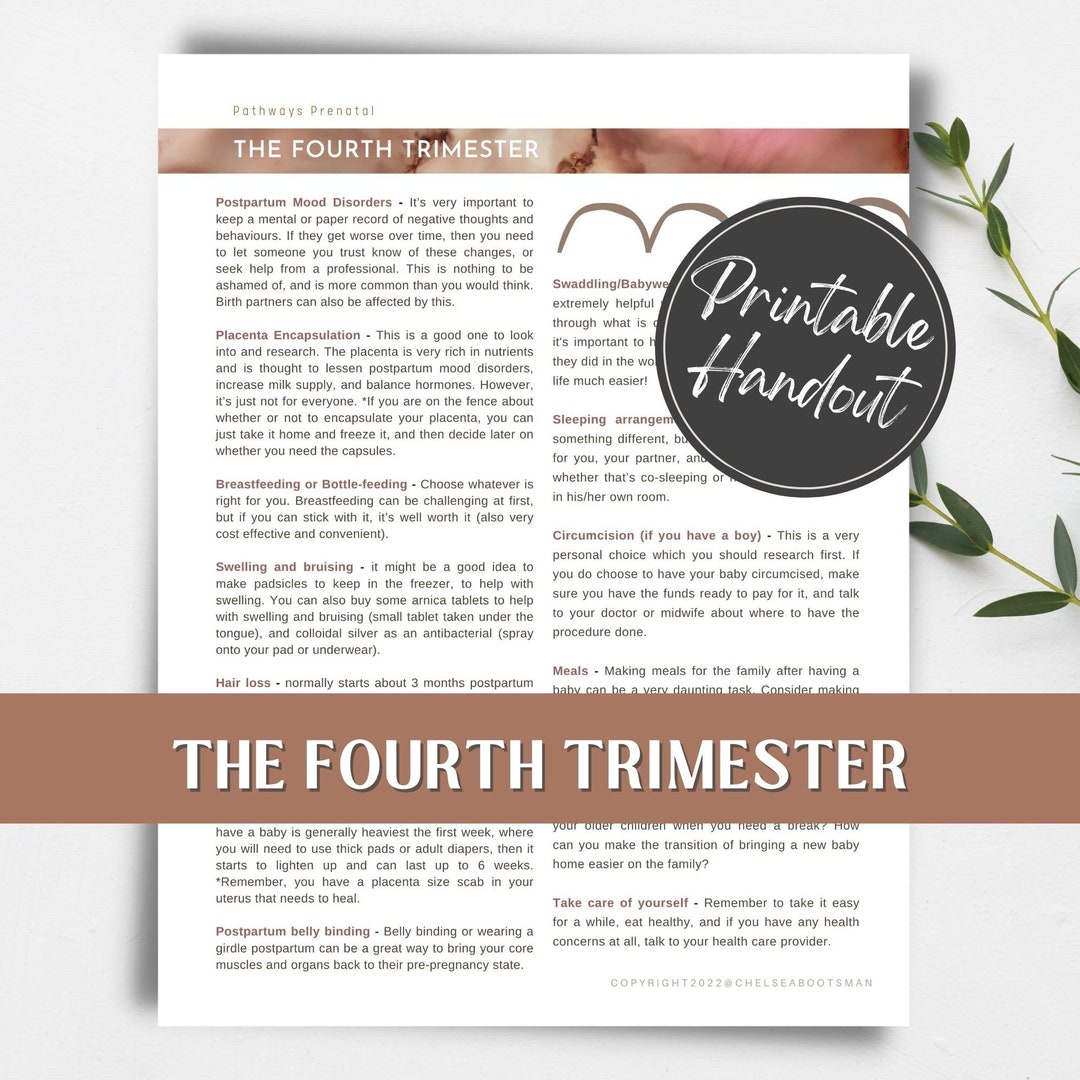 The Fourth Trimester Printable Handout for Pregnant Women, Birth ...