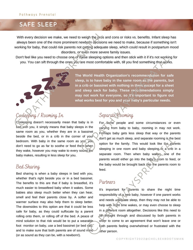 Safe Sleep Printable Handout for Pregnant Women, Birth Workers/doulas ...