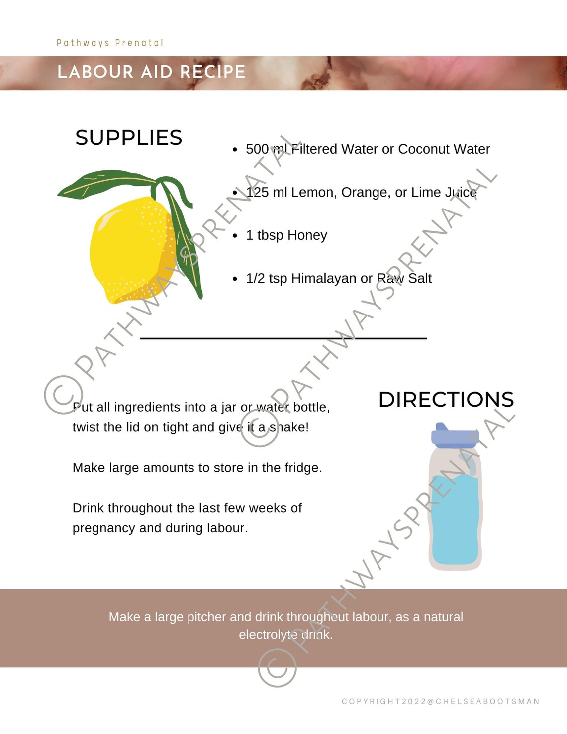 Labour Aid Recipe Printable Handout for Pregnant Women, Birth Workers ...