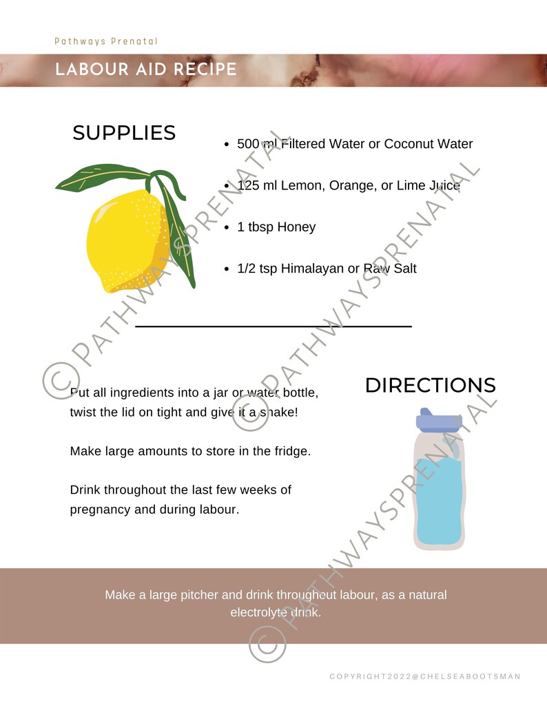 Labour Aid Recipe Printable Handout for Pregnant Women, Birth Workers ...