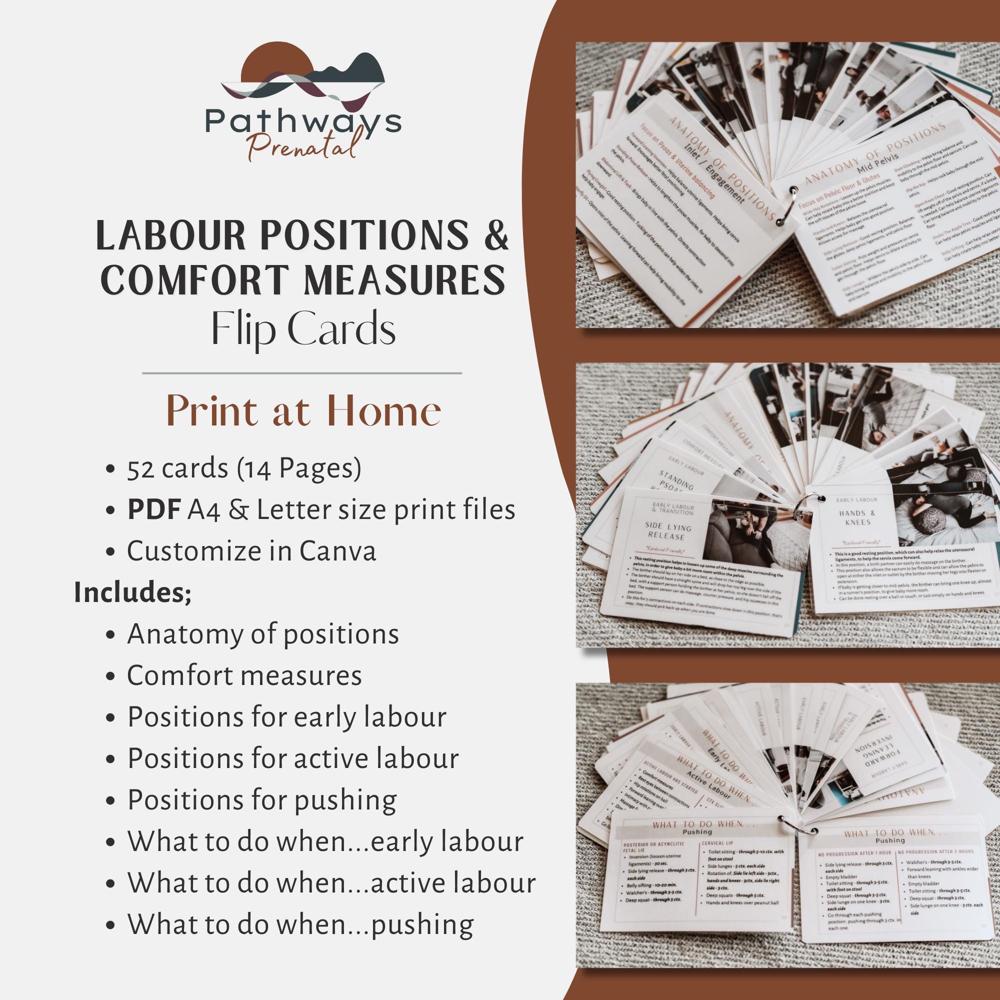 Labour Positions and Comfort Measures Flip Cards. Printable Labor ...