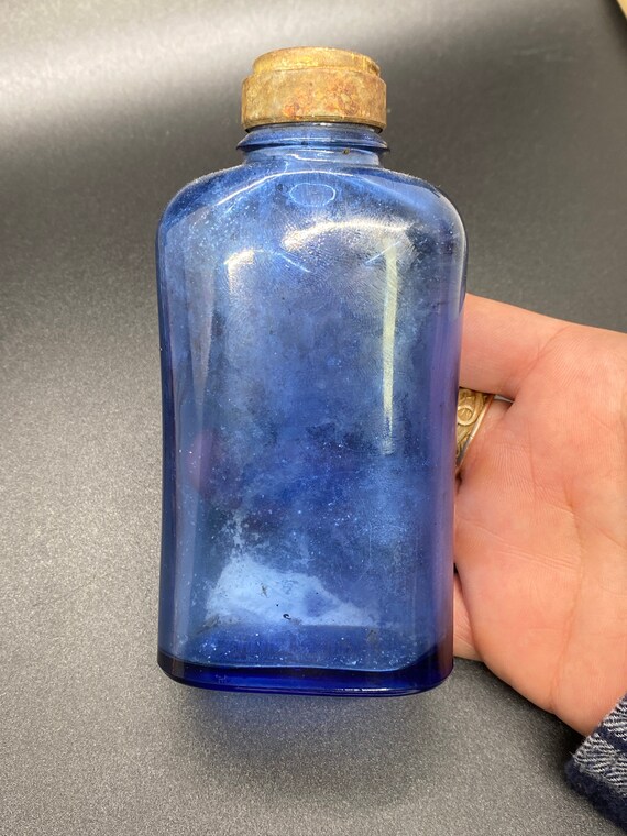 Vintage Cobalt Blue Glass Powder Bottle | Etsy