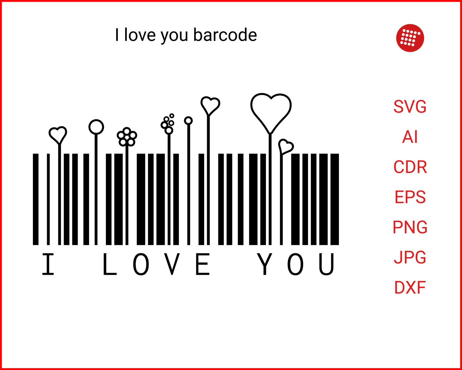 I love you barcode vector svg clipart vinyl t-shirts | Etsy