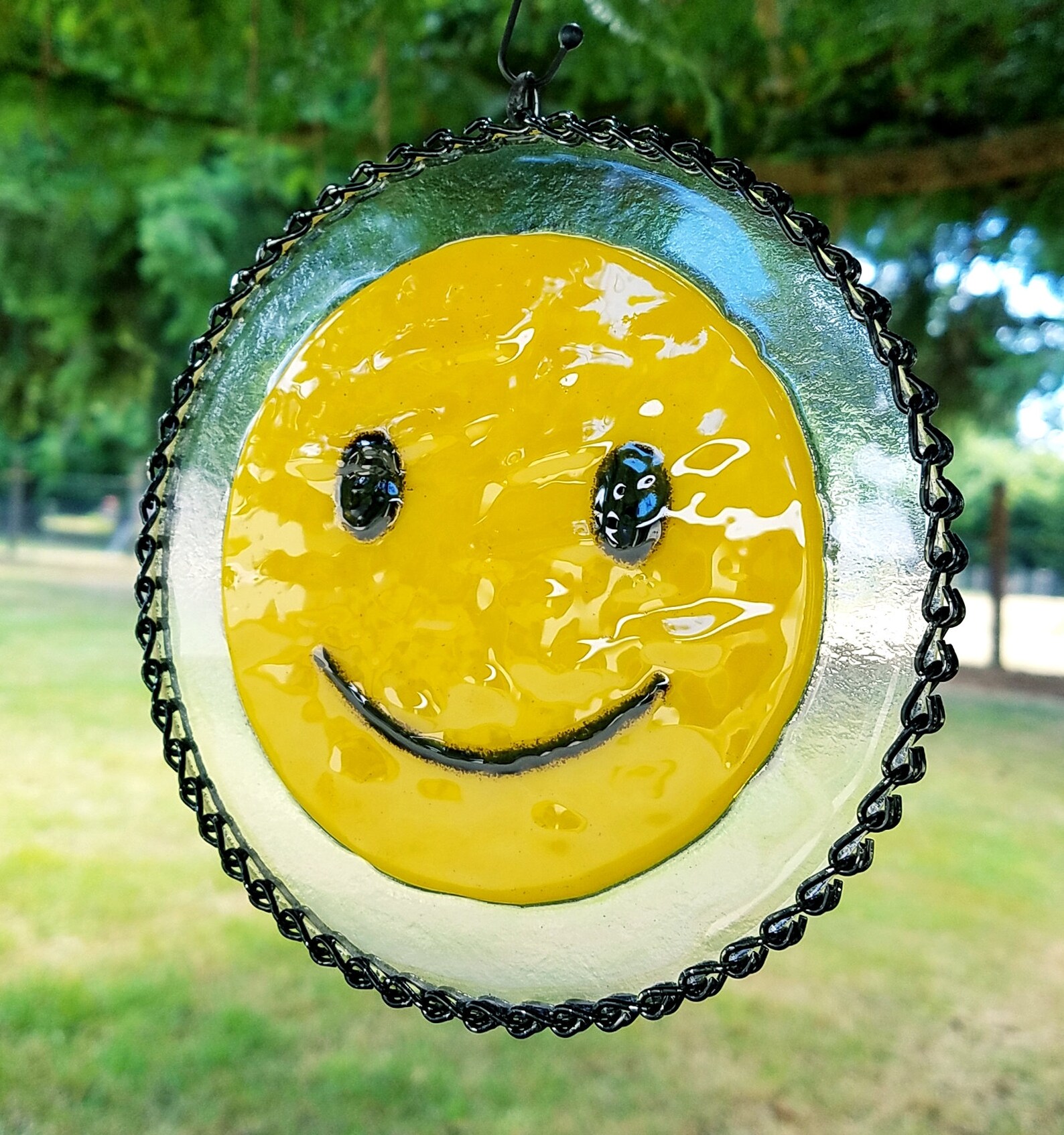 Fused Glass Smiley Face Emoji Window Hanging Suncatcher - Etsy
