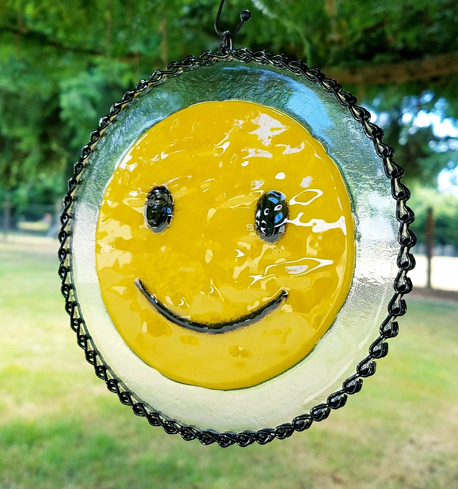 Fused Glass Smiley Face Emoji Window Hanging Suncatcher - Etsy