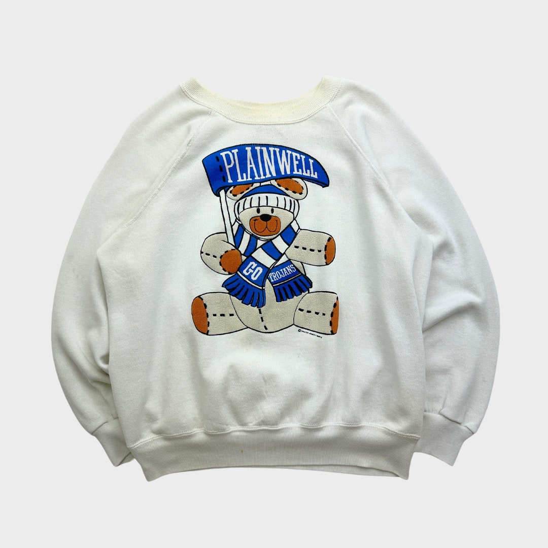 Vintage 90s Plainwell Trojans Teddy Bear Mascot Graphic Sweatshirt - Etsy