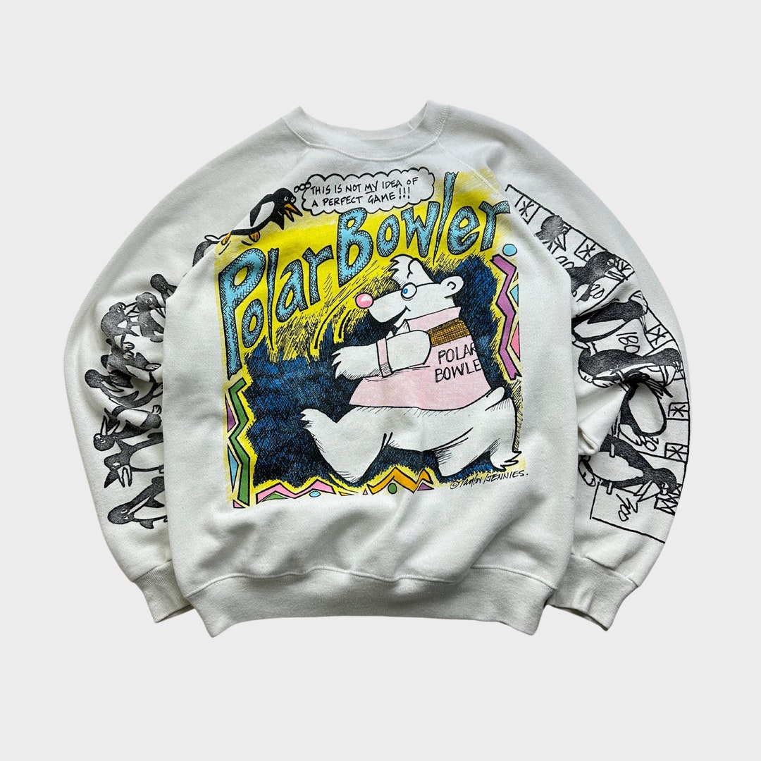 Vintage 90s Polar Bowler Penguin Bowling Humour Graphic Crewneck ...