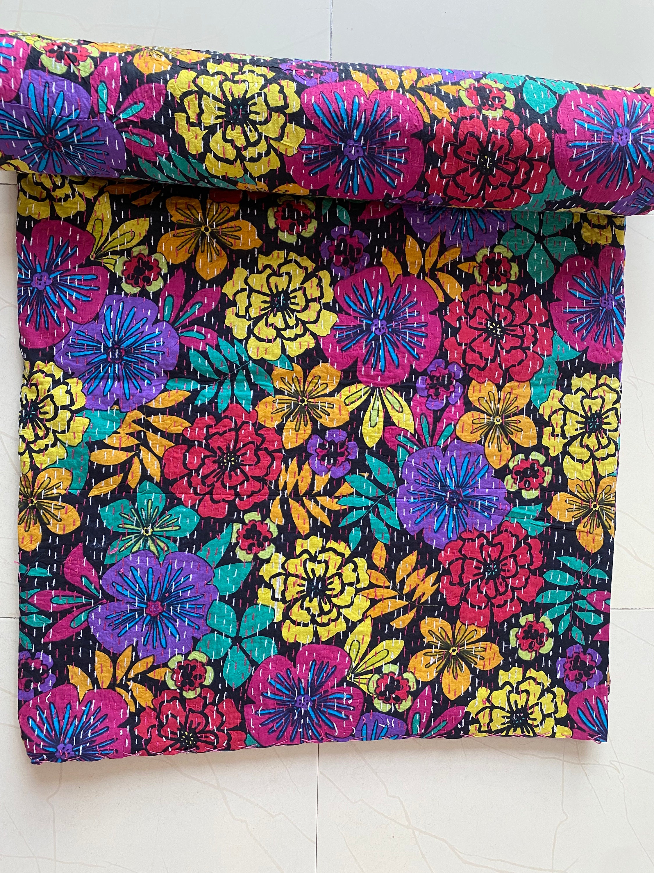 Bedspread Indian Throw Multi Hand Block Print Floral Gorgeous Blanket ...