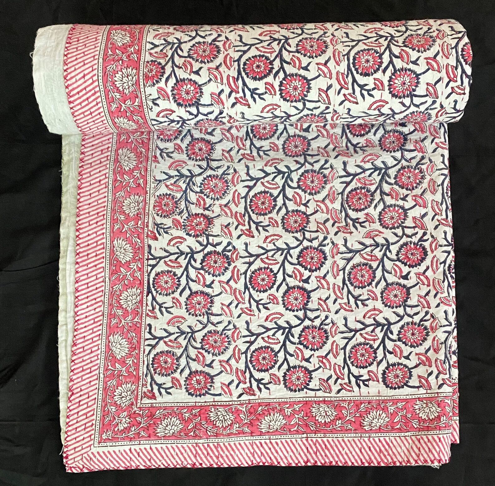Queen Kantha Quilt King Preppy Bedding Artisan Cotton Jaipuri Print ...