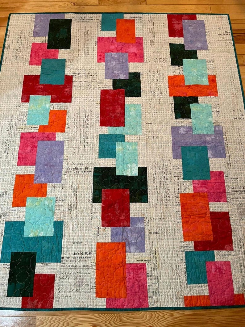 Quilt, "modern/retro", Handmade Quilt, Medium Size - Etsy