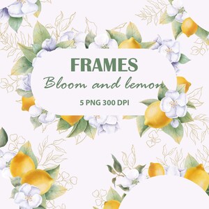 Lemon Frame Clipart, Watercolor Clipart and White Bloom, Frame Lemons ...