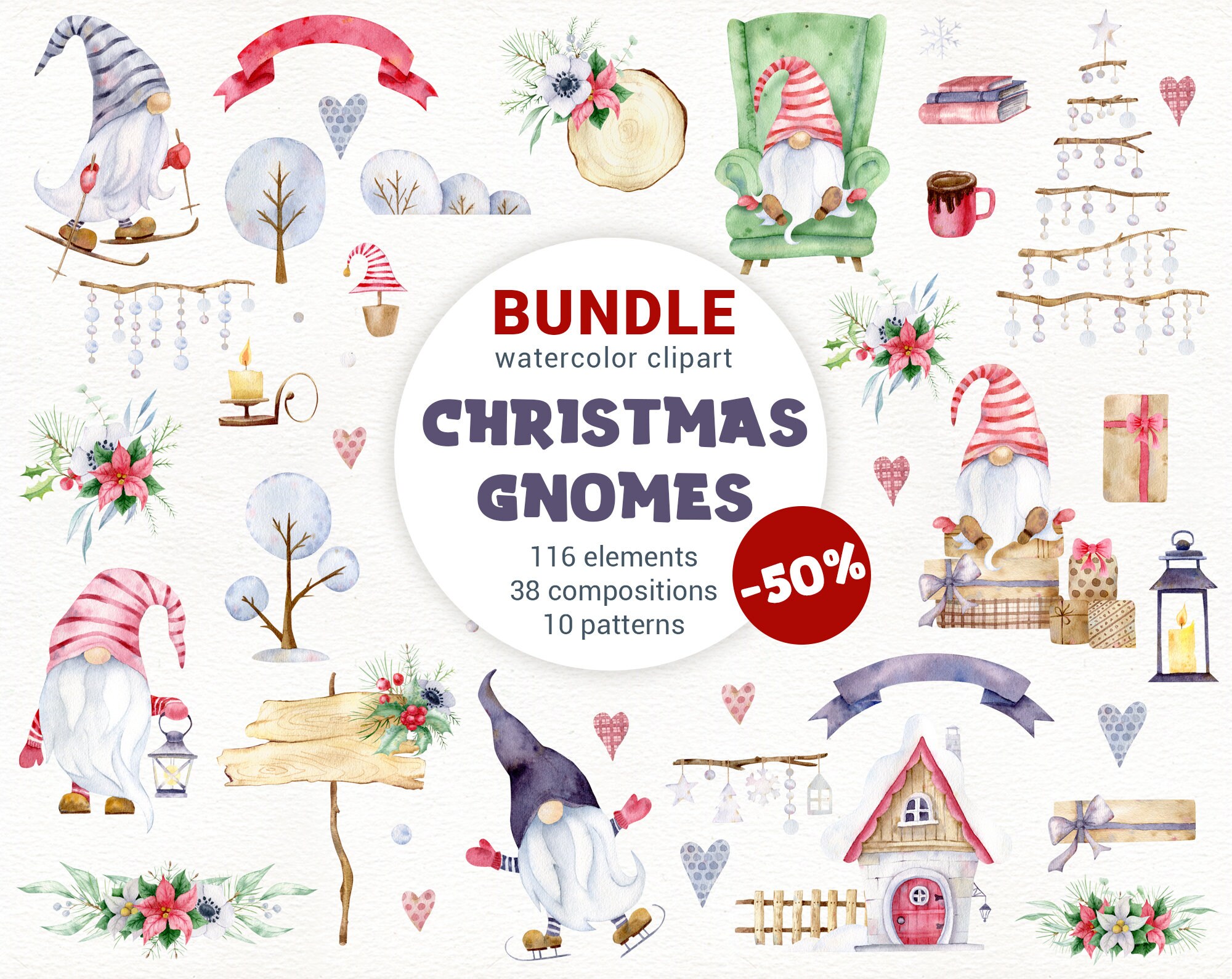 Scandinavian Christmas Watercolor Clipart Watercolor Gnome - Etsy