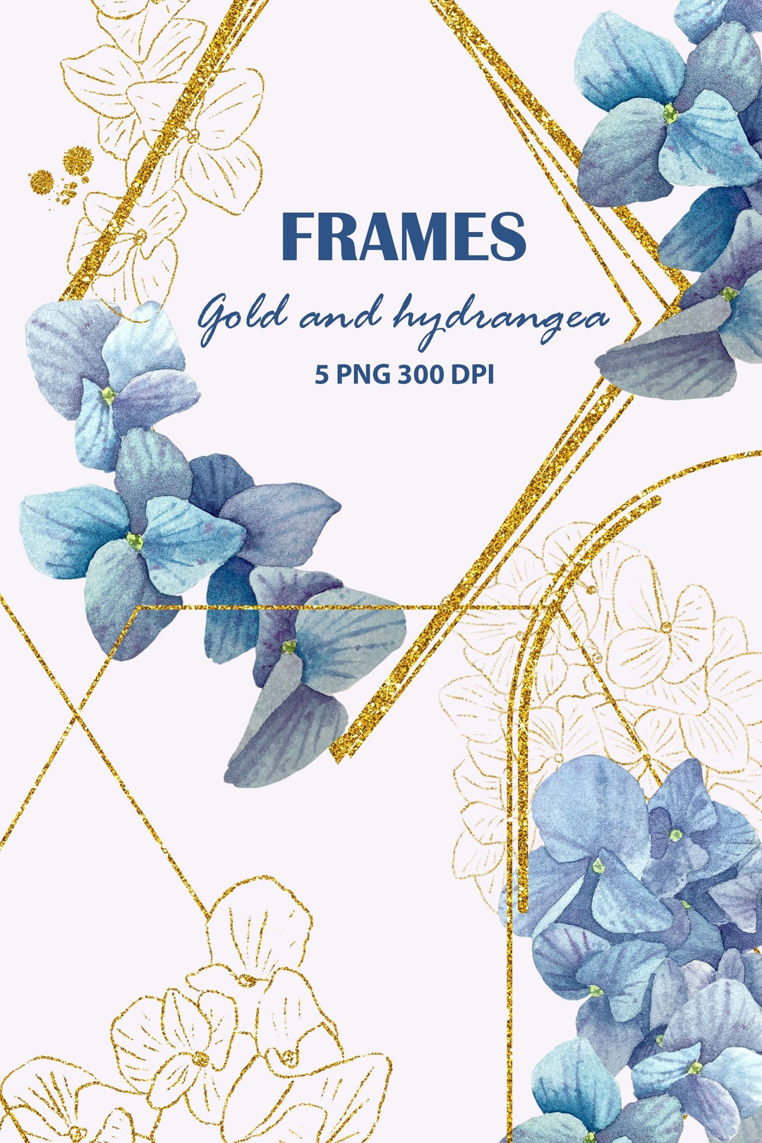 Hydrangea Gold Frame, Floral Clipart, Watercolor Flower Clipart ...