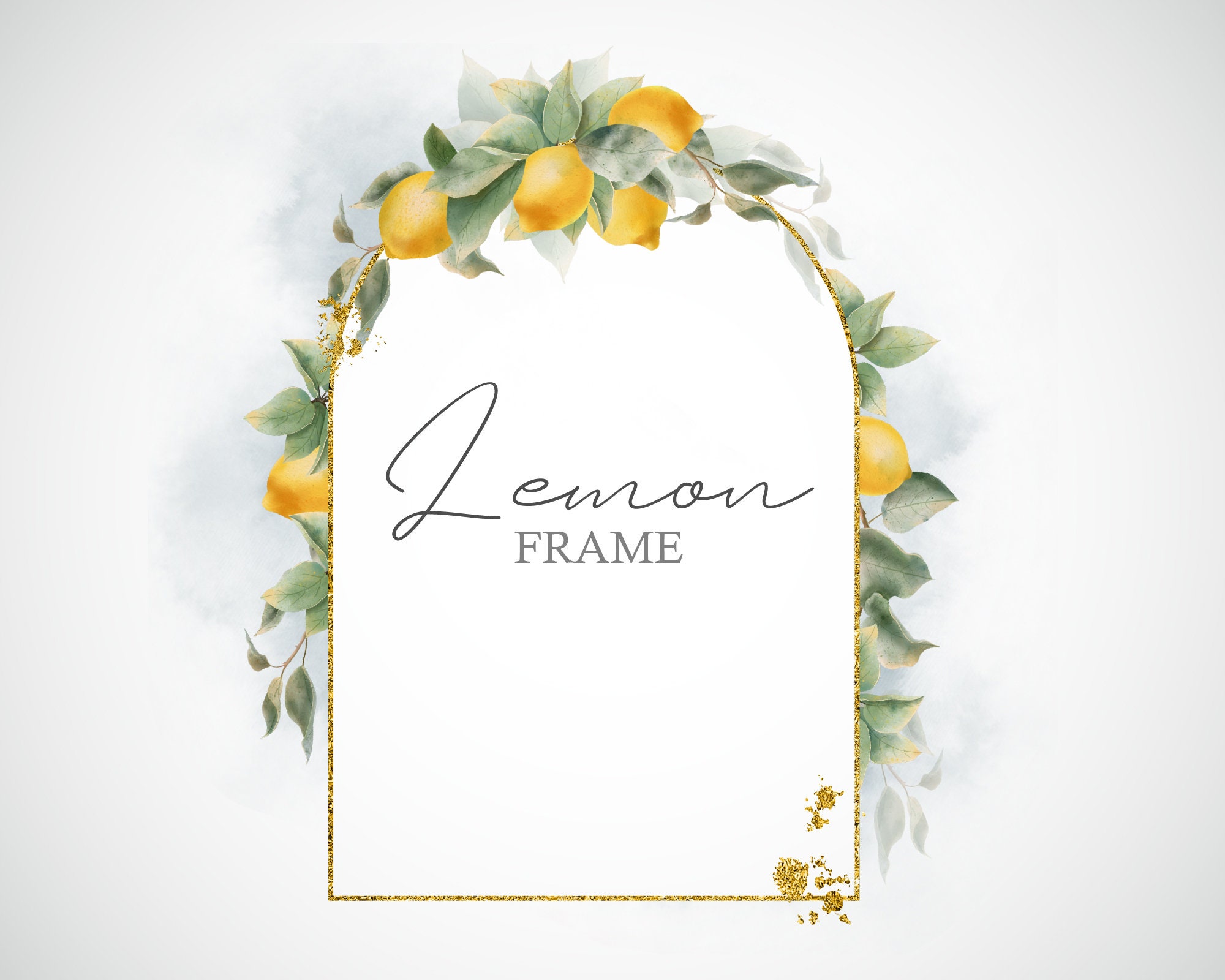 Lemon frame golden lemon frame watercolor citrus and gold frame lemon ...