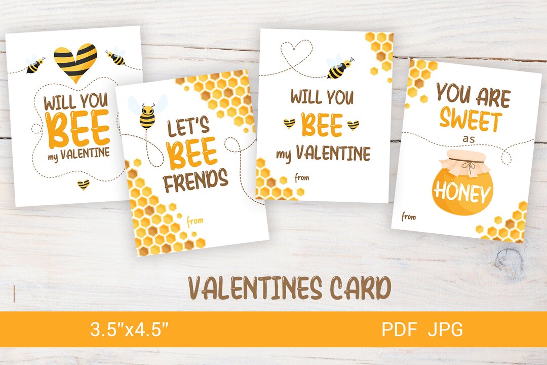 Valentines Day Bee Card, Kids Valentines, Classroom Valentines, DIY ...