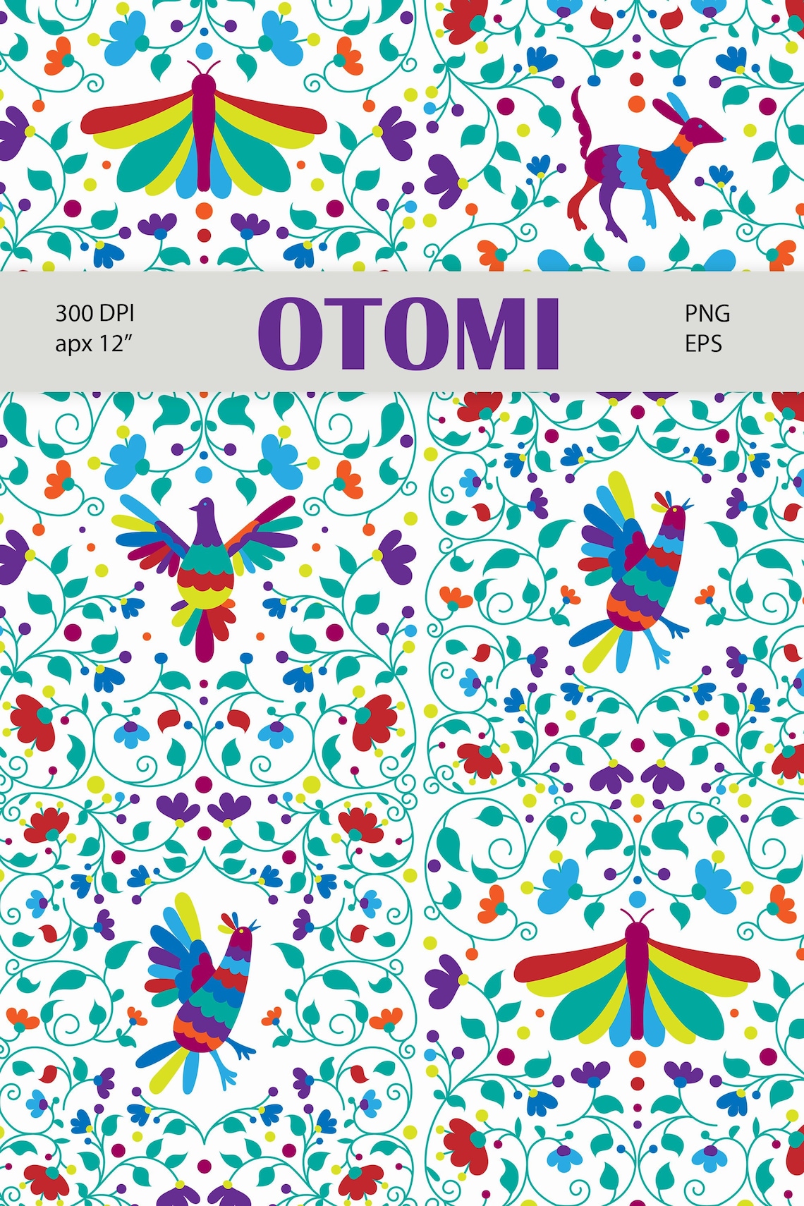 Mexican Otomi Clipart, Otomi Clipart, Mexico Clipart, Colorful Mexican ...