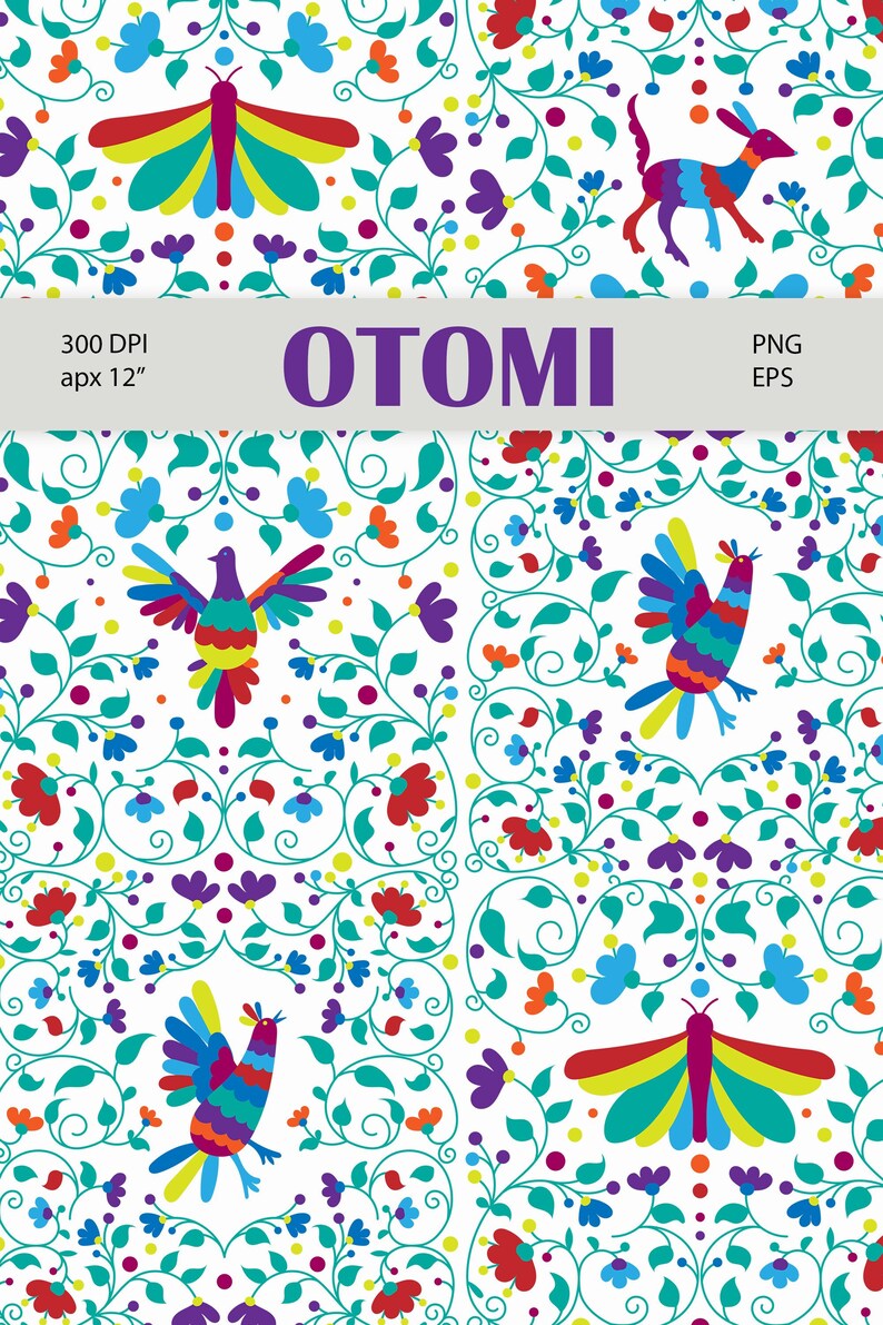 Mexican Otomi Clipart, Otomi Clipart, Mexico Clipart, Colorful Mexican ...
