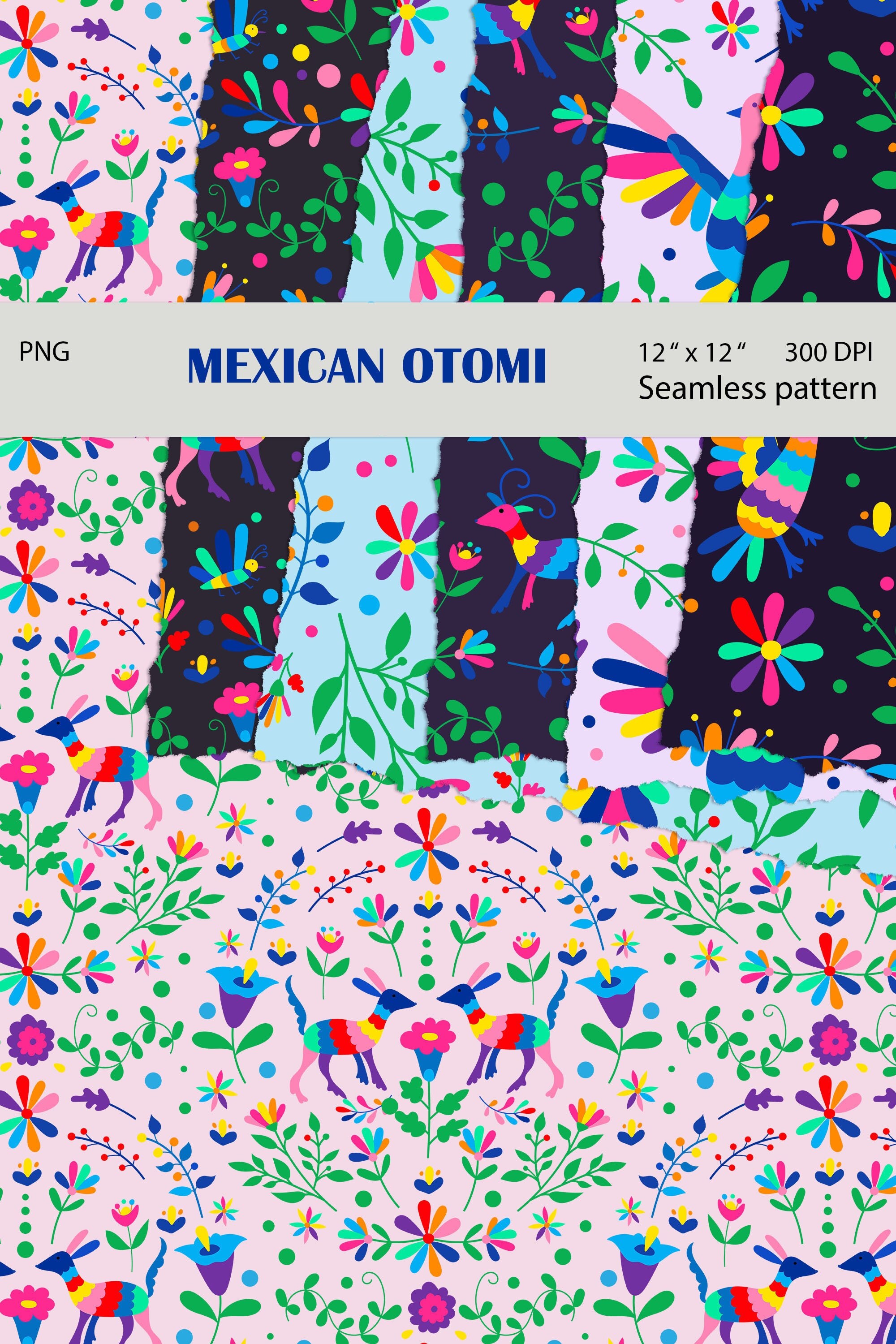 Mexican Otomi Digital Paper, Otomi Clipart, Mexico Clipart, Colorful ...