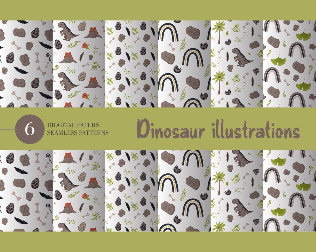 Cute Dinosaur Digital Paper Pack, Scrapbook and Wrapping Paper, Baby ...