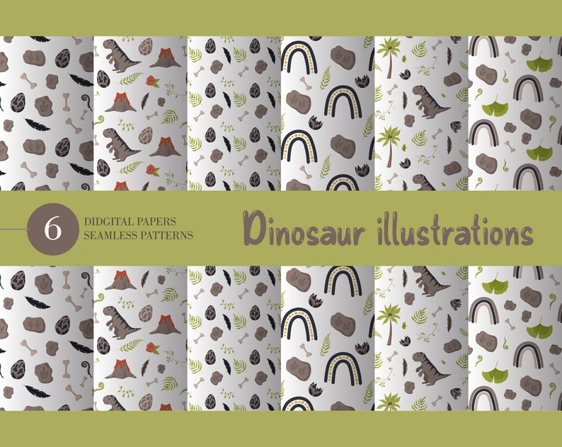Cute Dinosaur Digital Paper Pack, Scrapbook and Wrapping Paper, Baby ...