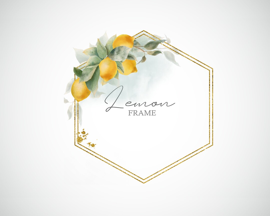 Lemon Frame Clipart, Watercolor Gold Hexagonal Frame Lemons Fruit ...