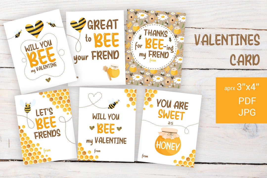 Valentines Day Bee Card, Kids Valentines, Classroom Valentines, DIY ...