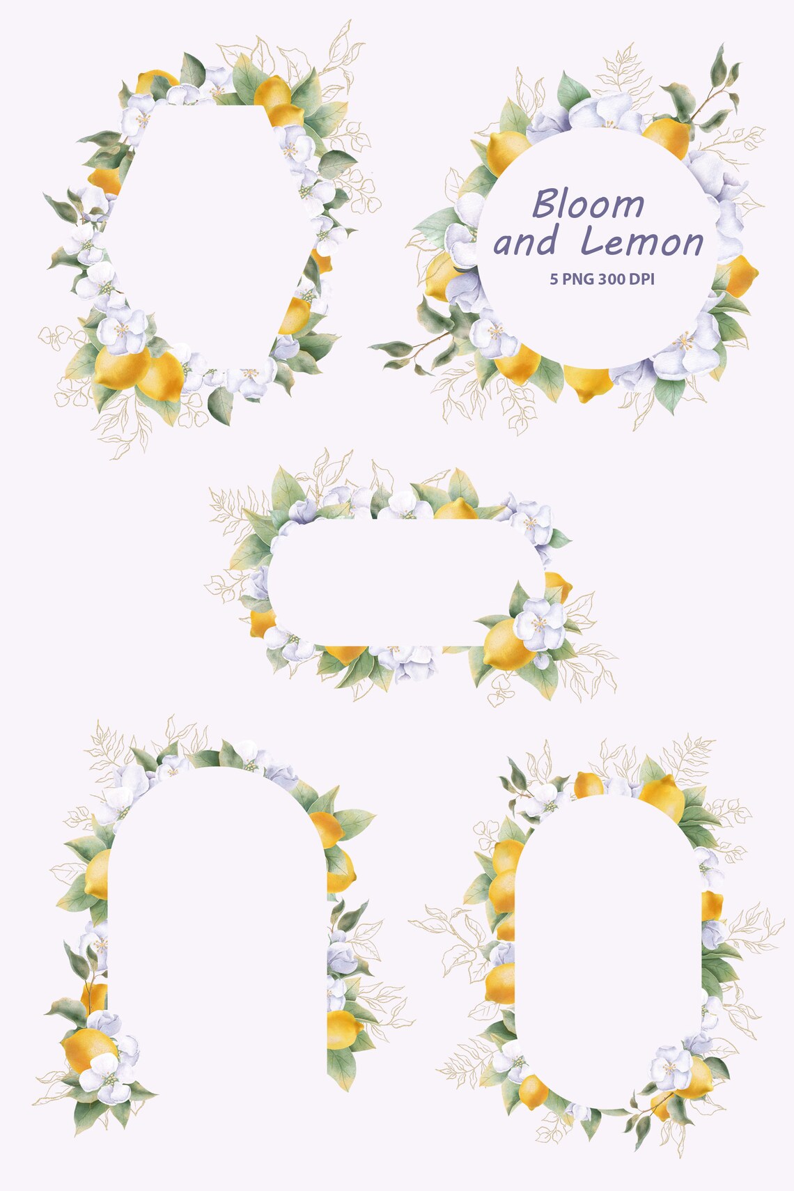 Lemon Frame Clipart, Watercolor Clipart and White Bloom, Frame Lemons ...