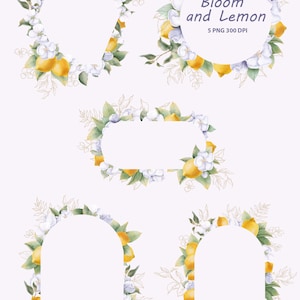 Lemon Frame Clipart, Watercolor Clipart and White Bloom, Frame Lemons ...