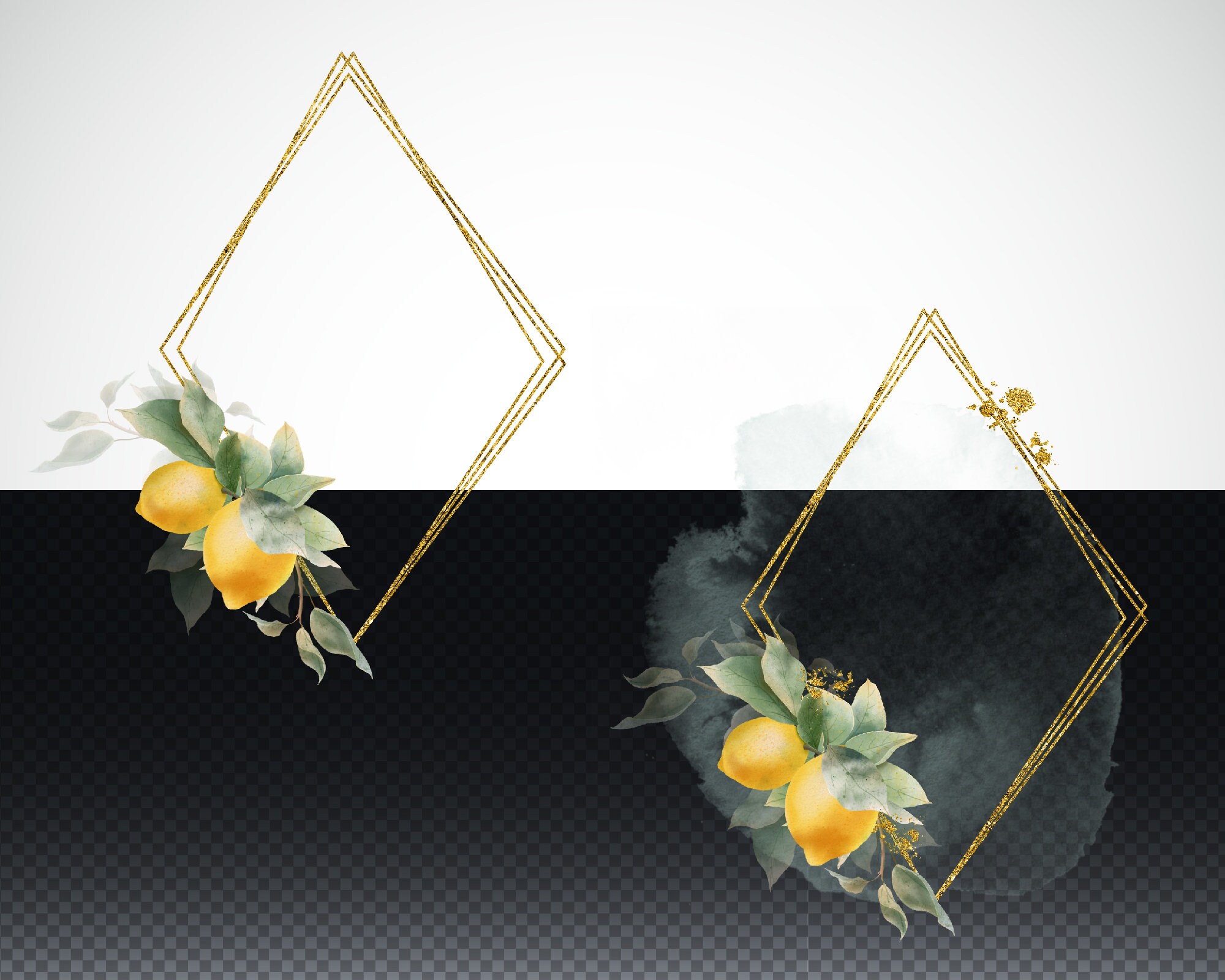 Lemon Frame, Watercolor Clipart and Gold Diamond Frame E Lemons Fruit ...