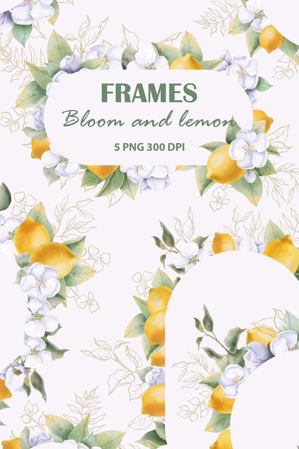 Lemon Frame Clipart, Watercolor Clipart and White Bloom, Frame Lemons ...