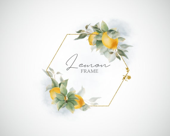 Lemon Frame Clipart Watercolor Gold Hexagonal Frame Lemons - Etsy