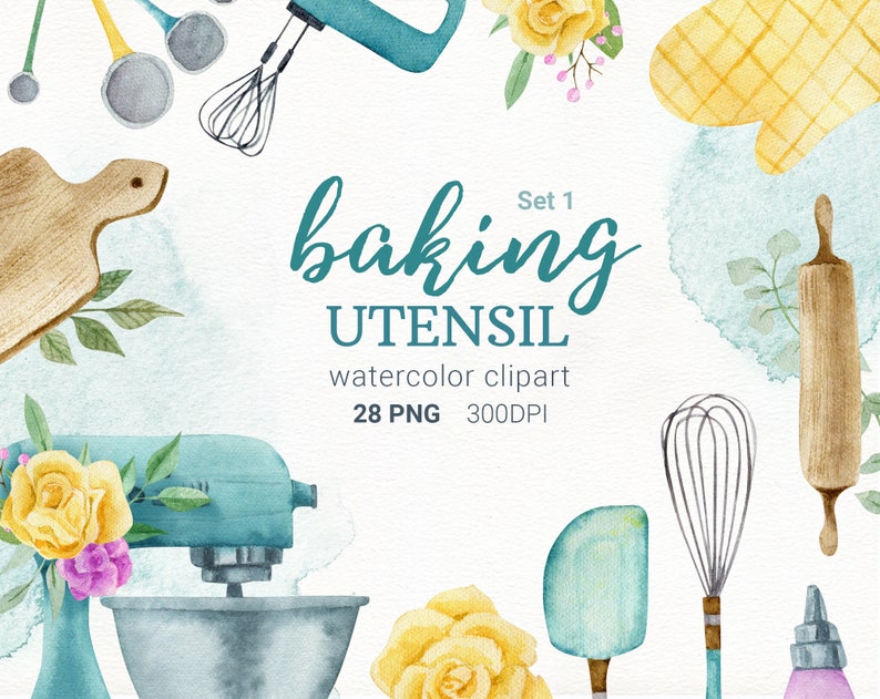 Watercolor Baking Clipart Baking Unit Bakery Logohand Drawn - Etsy