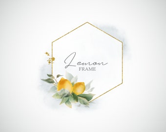 Lemon Frame Clipart Watercolor Gold Hexagonal Frame Lemons | Etsy