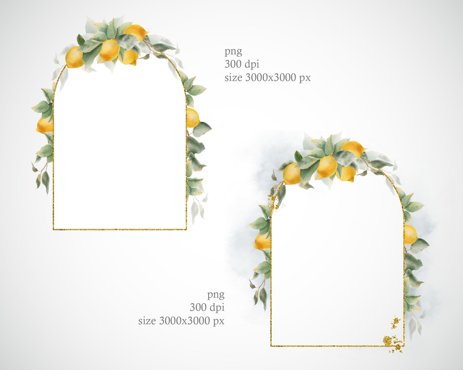 Lemon Frame Clipart, Watercolor Clipart and Gold Arch Frame E Lemons ...