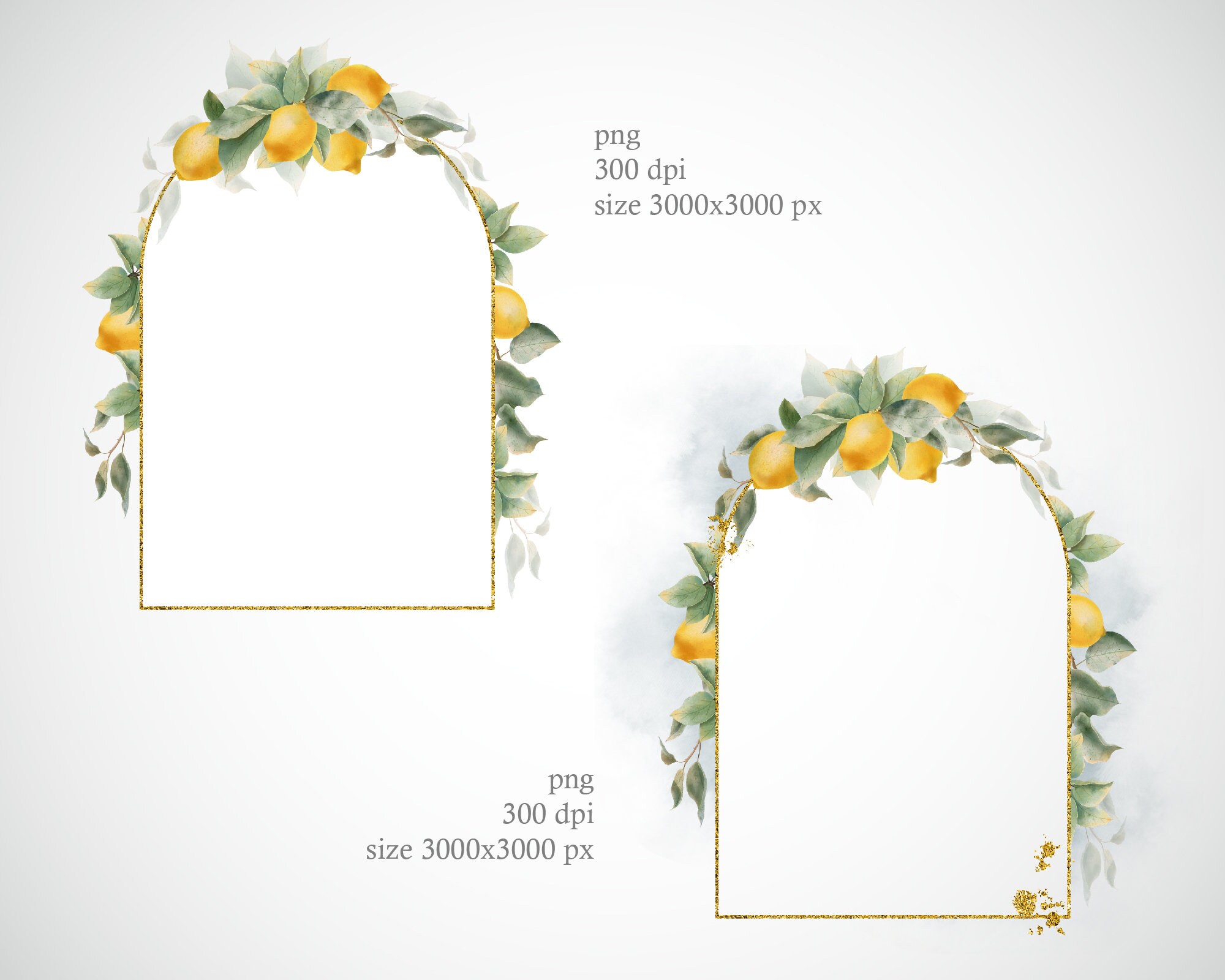 Lemon Frame Clipart, Watercolor Clipart and Gold Arch Frame E Lemons ...
