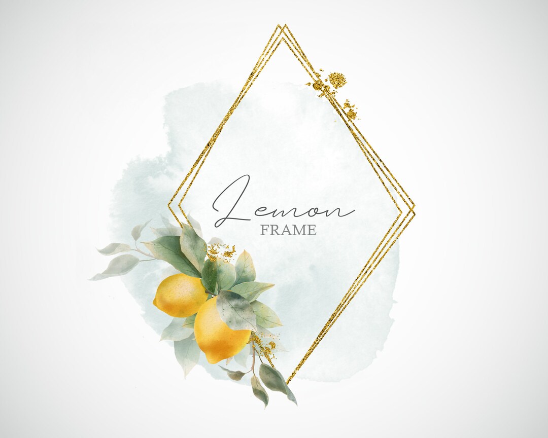 Lemon Frame, Watercolor Clipart and Gold Diamond Frame E Lemons Fruit ...