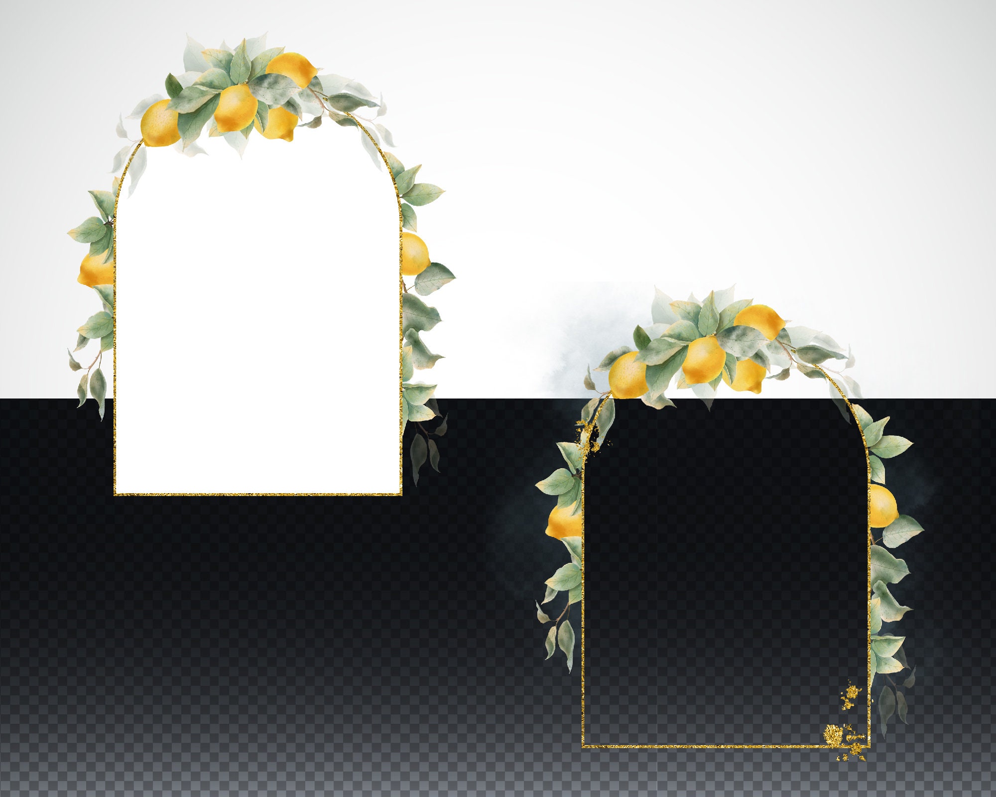 Lemon Frame Clipart, Watercolor Clipart and Gold Arch Frame E Lemons ...