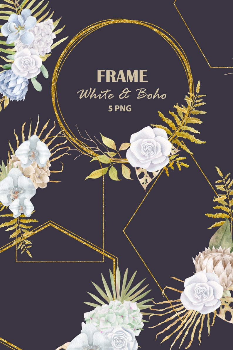 Hydrangea and Rose Gold Frame, Floral Clipart, Flower Clipart, Weddings ...