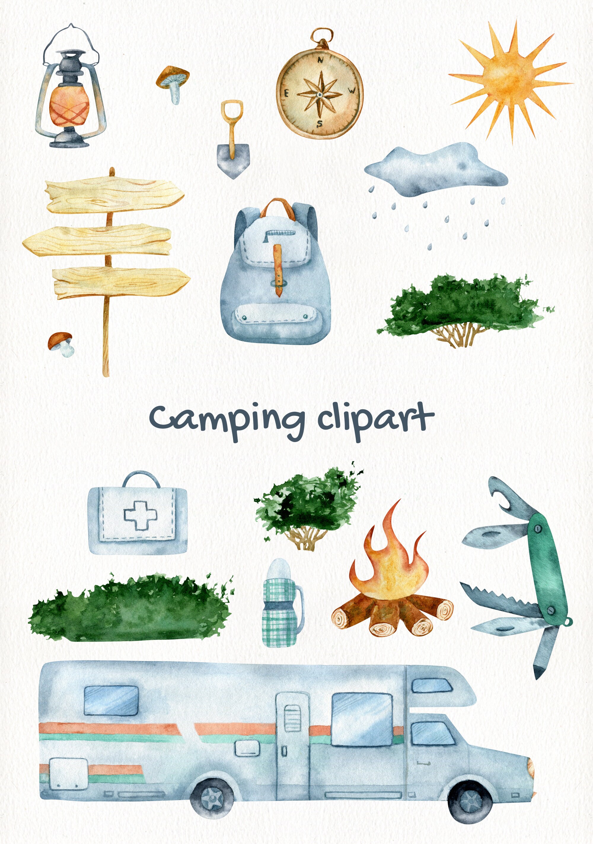 Watercolor Travel Clipart, Camping Png, Camper Clipart, Travel Theme ...