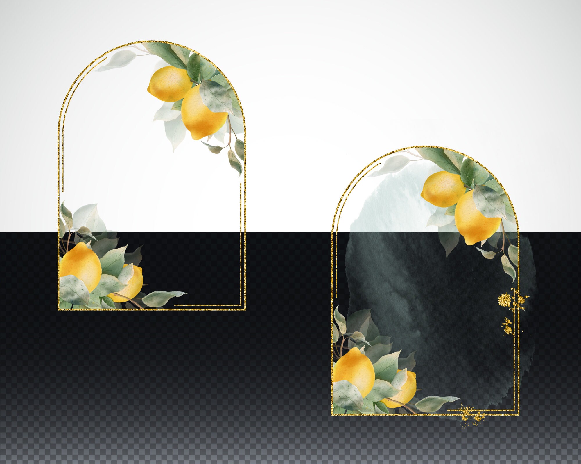Lemon Frame Clipart, Watercolor Clipart and Gold Arch Frame E Lemons ...