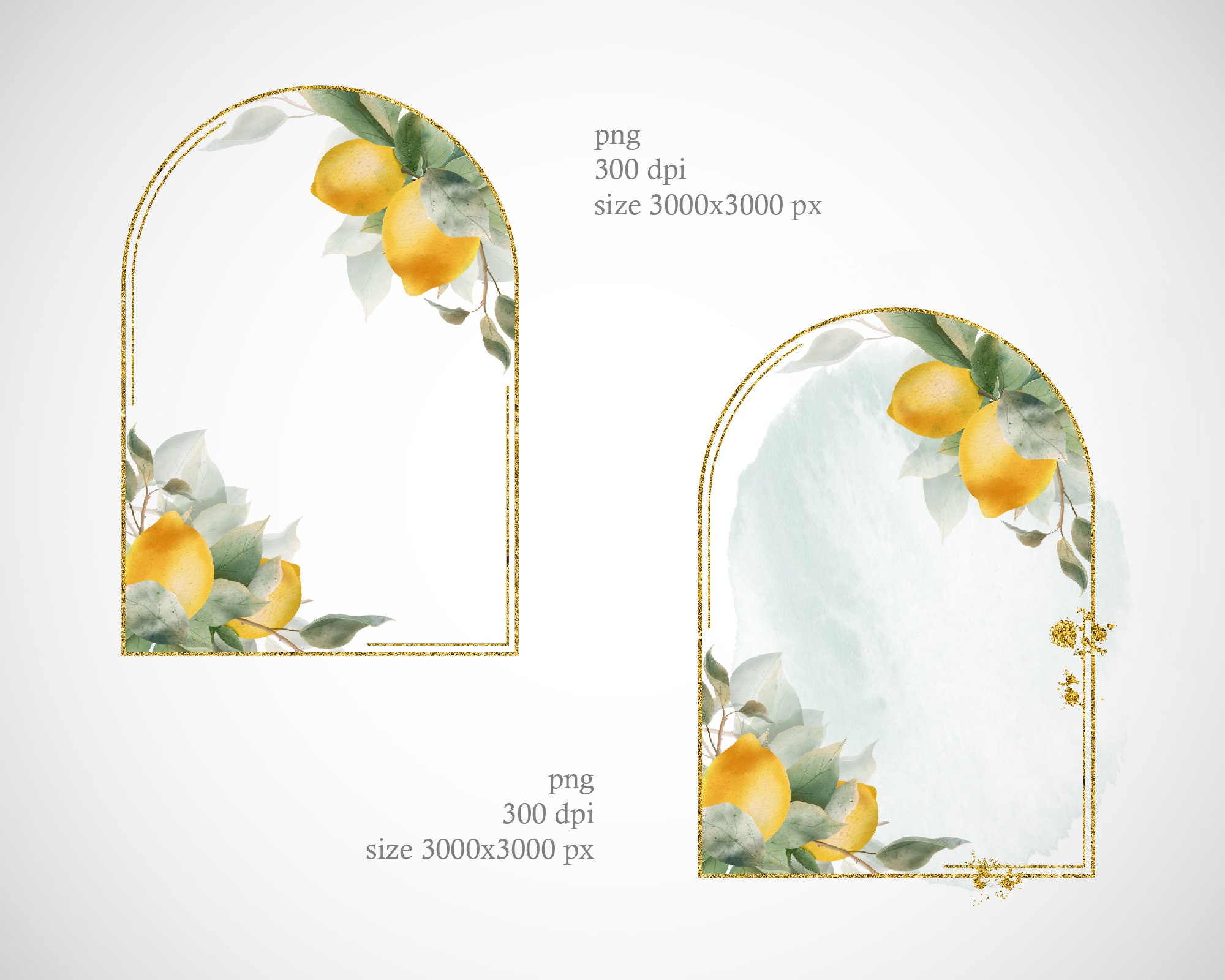 Lemon Frame Clipart, Watercolor Clipart and Gold Arch Frame E Lemons ...