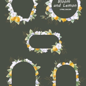 Lemon Frame Clipart, Watercolor Clipart and White Bloom, Frame Lemons ...
