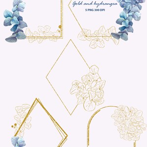 Hydrangea Gold Frame, Floral Clipart, Watercolor Flower Clipart ...