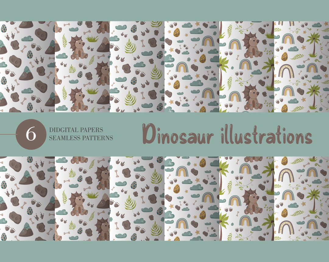 Cute Dinosaur Digital Paper Pack, Scrapbook and Wrapping Paper, Baby ...